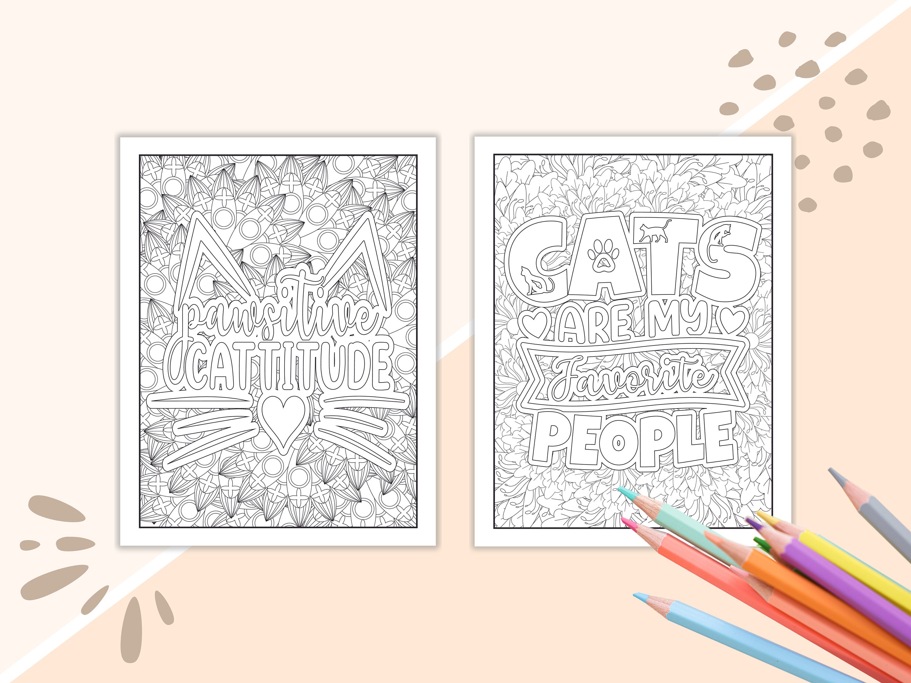 Printable Cat Quotes Coloring Pages, Mental Health Cat Art Coloring ...