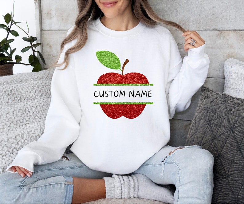 Glitter Apple Name Frame Png, Custom Teacher Png, Personalized Back to ...