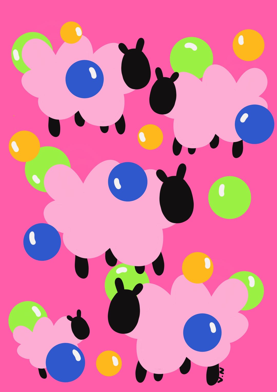 Colorful Vibrant Eclectic Art | Bubble Gum Pink Sheep Art | Fun Pink Sheep Artwork | Funny Sheep ...