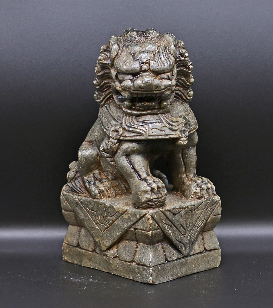 Handcarved Stone Fu Dog Statue, Vintage (1920-30) Chinese Statue ...