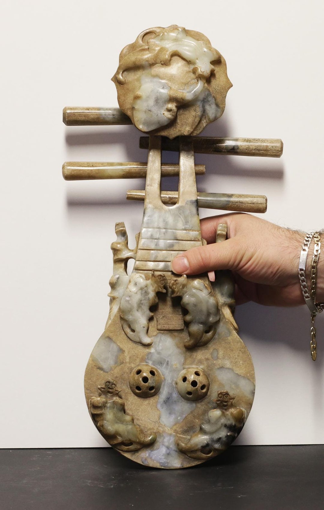 China Empire. Qing Dynasty. 1850 AD. Impressive Jade Pipa (chinese Lute ...