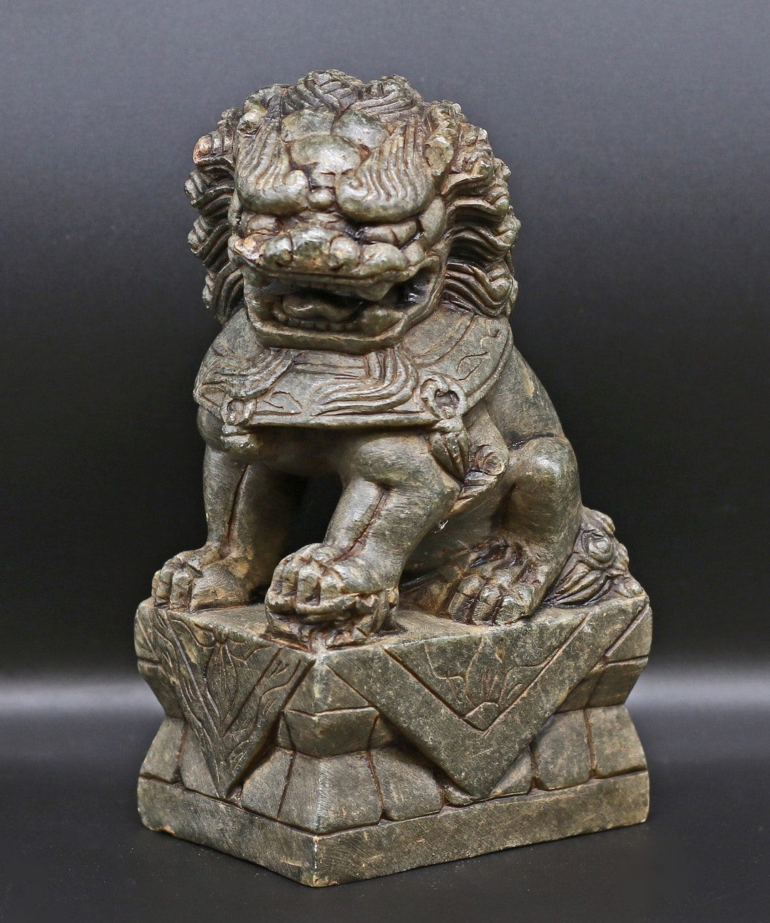 Handcarved Stone Fu Dog Statue, Vintage (1920-30) Chinese Statue ...