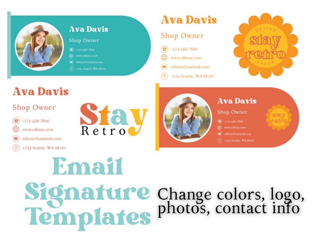 Business Email Signatures Retro Theme | Canva Template Custom Email ...