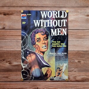 World Without Men Metal Wall Plaque Sign Handmade Vintage Pulp Art ...
