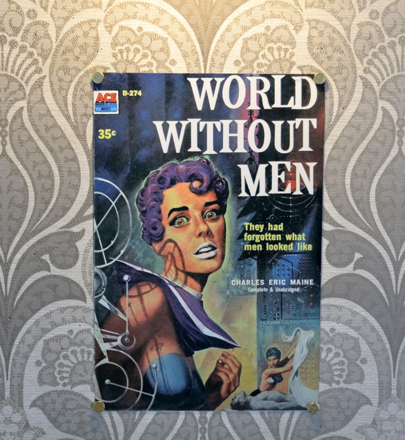 World Without Men Metal Wall Plaque Sign Handmade Vintage Pulp Art ...