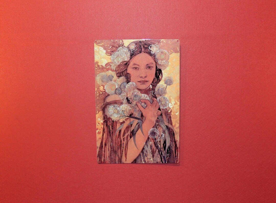 Native Woman With Flowers by Alphonse Mucha Metal Wall Plaque Sign ...
