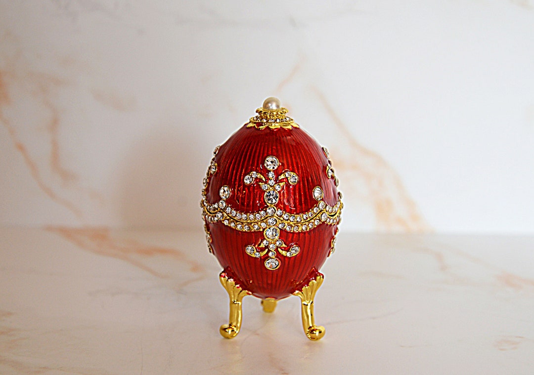 Vintage Faberge-style Enamel Egg. Trinket Dish, Jewelry Box ...