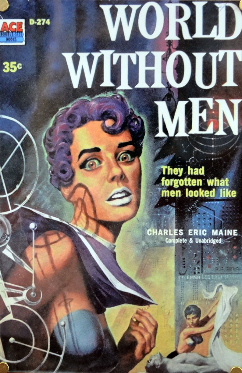 World Without Men Metal Wall Plaque Sign Handmade Vintage Pulp Art ...