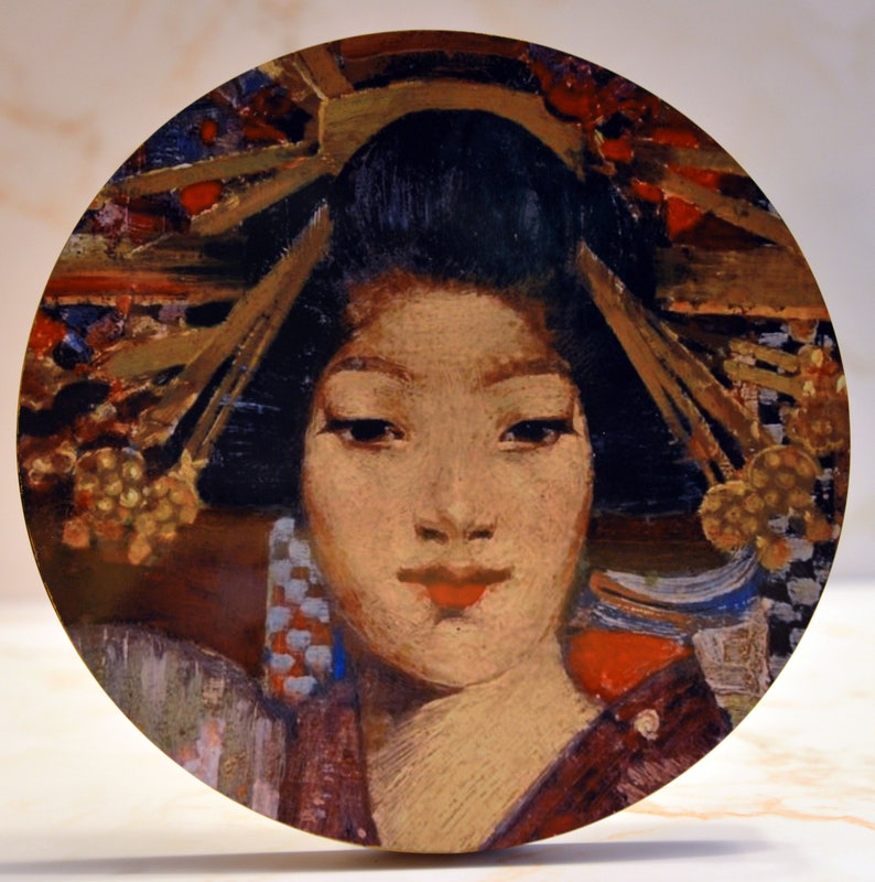 A Geisha Girl by George Henry Wooden Wall Plaque Circle 8x8 Handmade ...