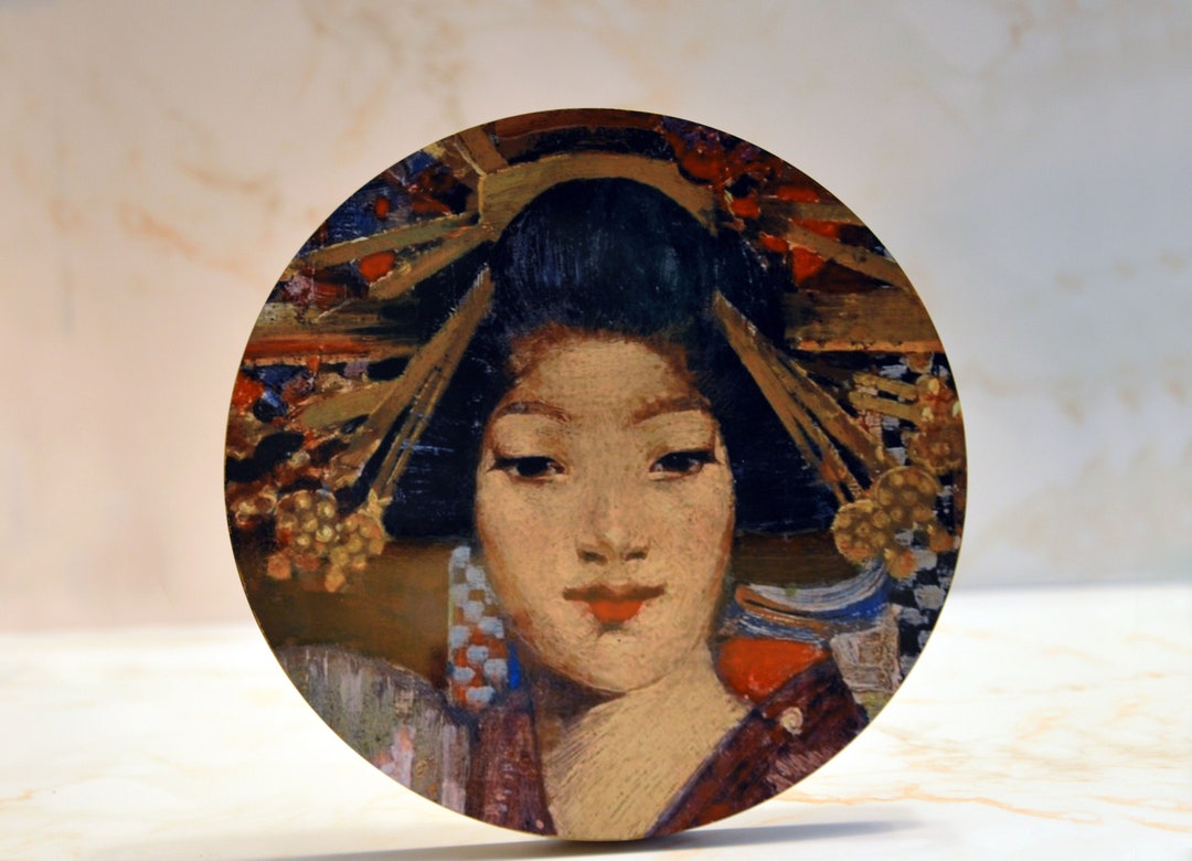 A Geisha Girl by George Henry Wooden Wall Plaque Circle 8x8 Handmade ...
