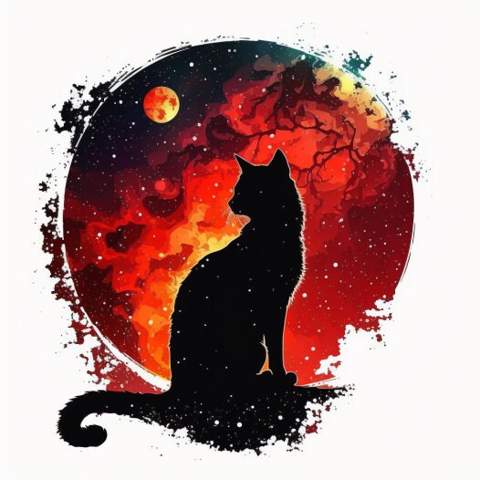 Moon Night Cat Clipart Bundle 30 + PNG Bundle, Cat Clipart, Sky Cat ...