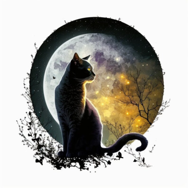 Moon Night Cat Clipart Bundle 30 + PNG Bundle, Cat Clipart, Sky Cat ...