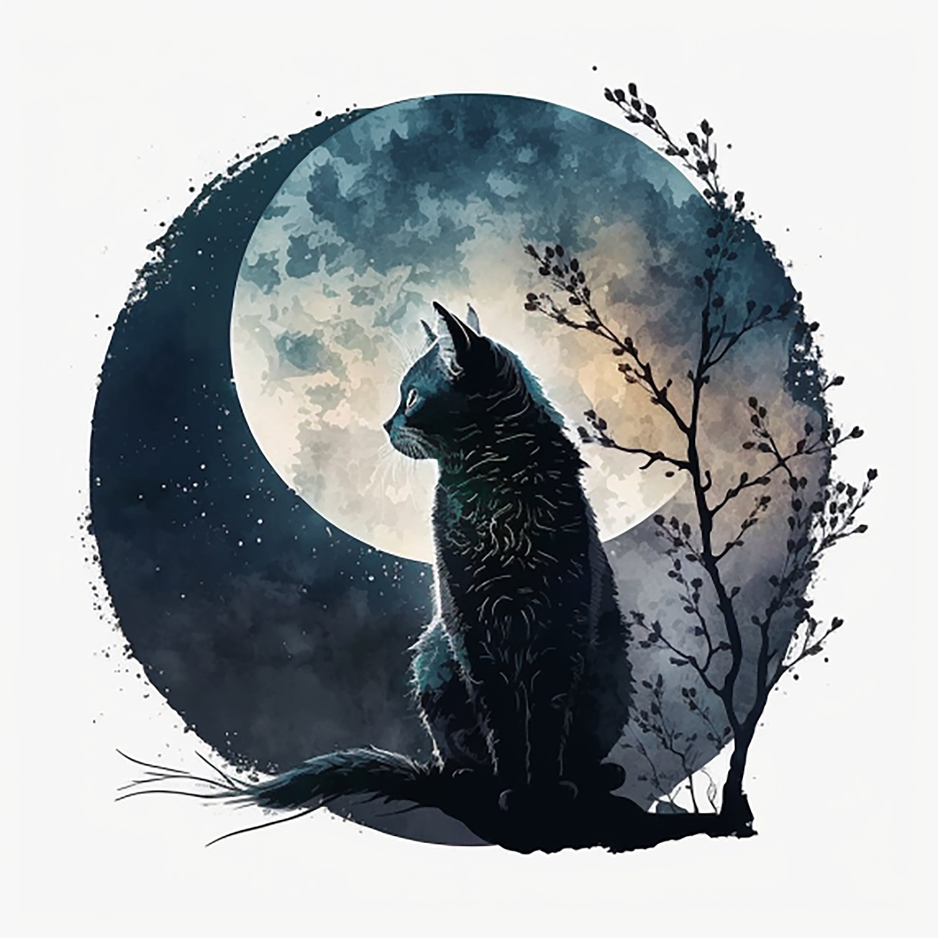 Moon Night Cat Clipart Bundle 30 + PNG Bundle, Cat Clipart, Sky Cat ...