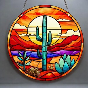 Cactus Stained Acrylic Suncatcher 5.9 in Radius, Desert Wall Decor ...