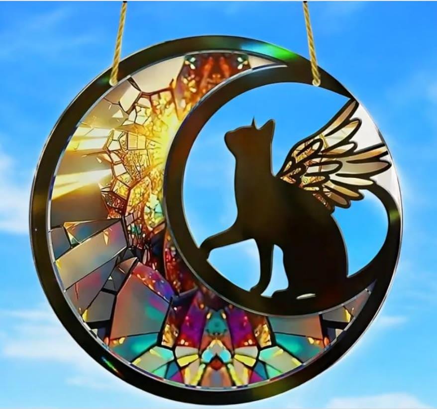 Acrylic Cat Angel Suncatcher 8-inch, Window Decor, Memorial Gift, Pet ...