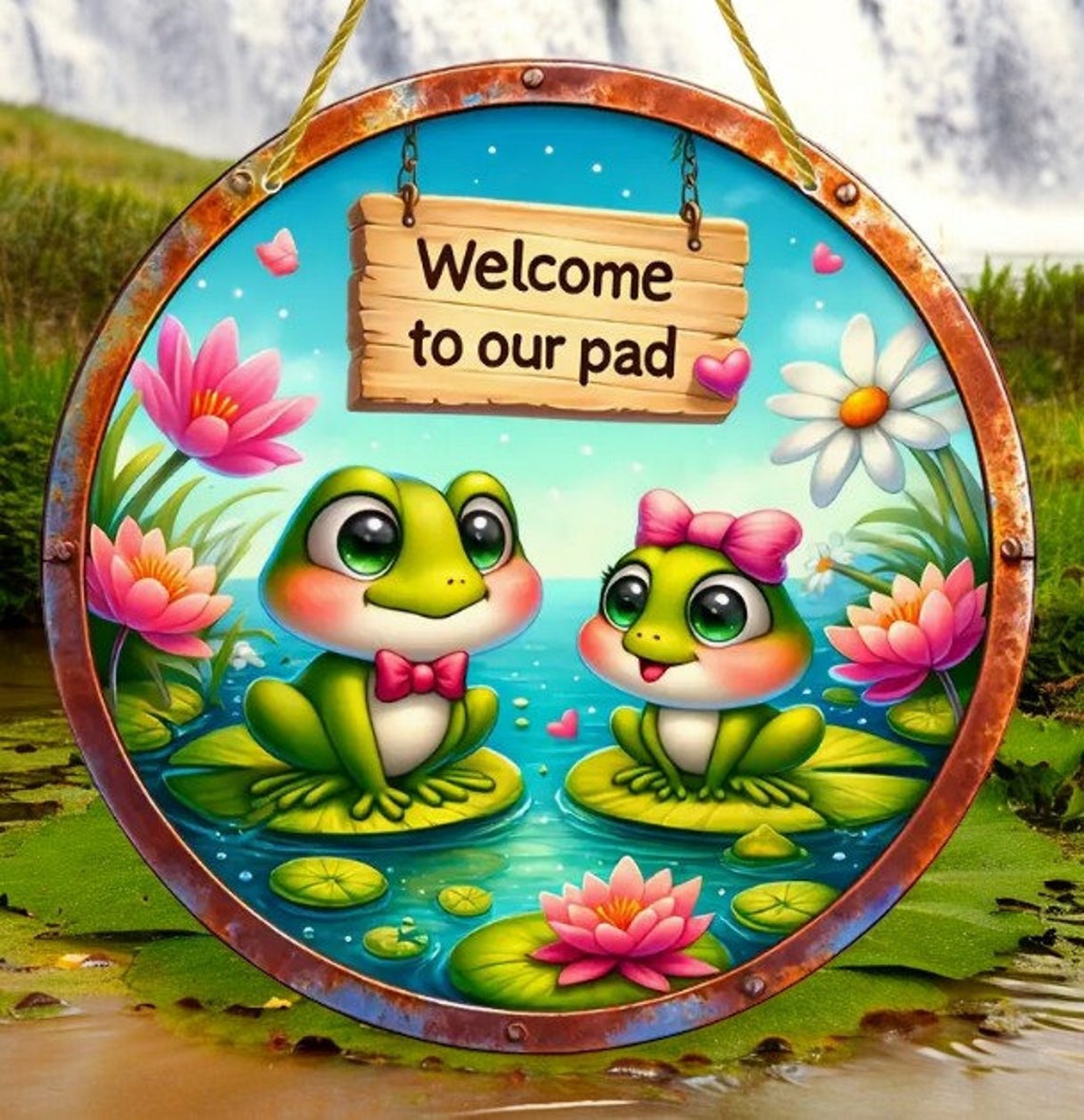 Vintage Style Aluminum Frog Couple Sign, Decorative Plaque 5.9"x5.9 ...