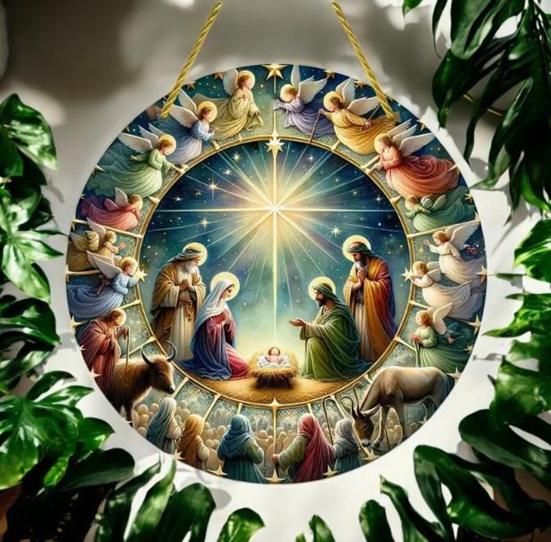 Nativity Scene Acrylic Suncatcher 6x6", Religious Window Decoration ...