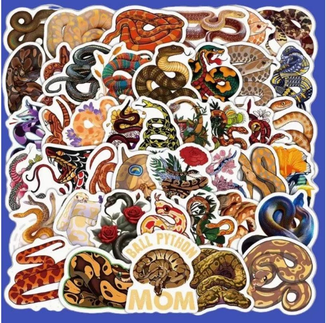 60 Colorful Snake Stickers Set, Cage Decor, Reptile Sticker Pack ...