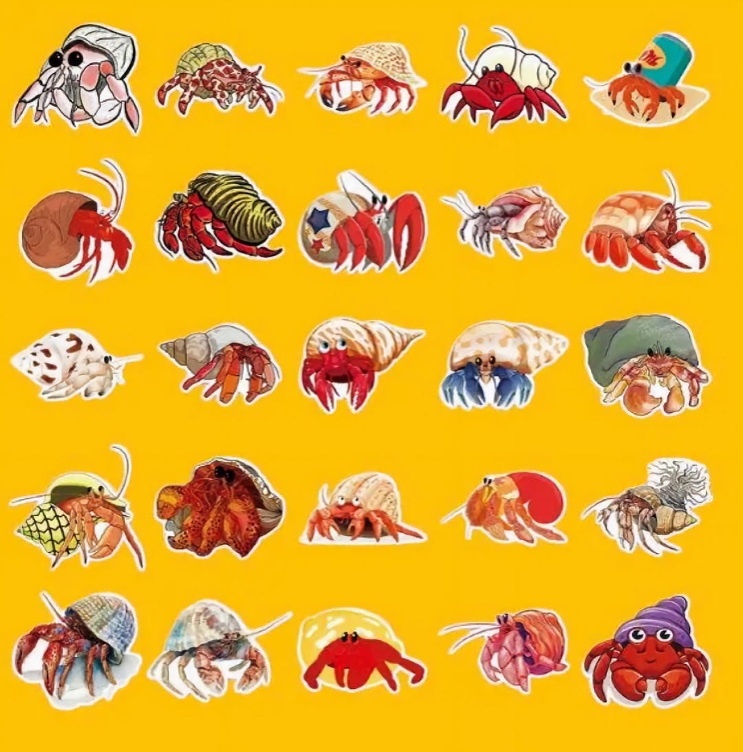 50 Crab Vinyl Stickers Pack, Sea Creature Sticker, Ocean Decals, Laptop ...