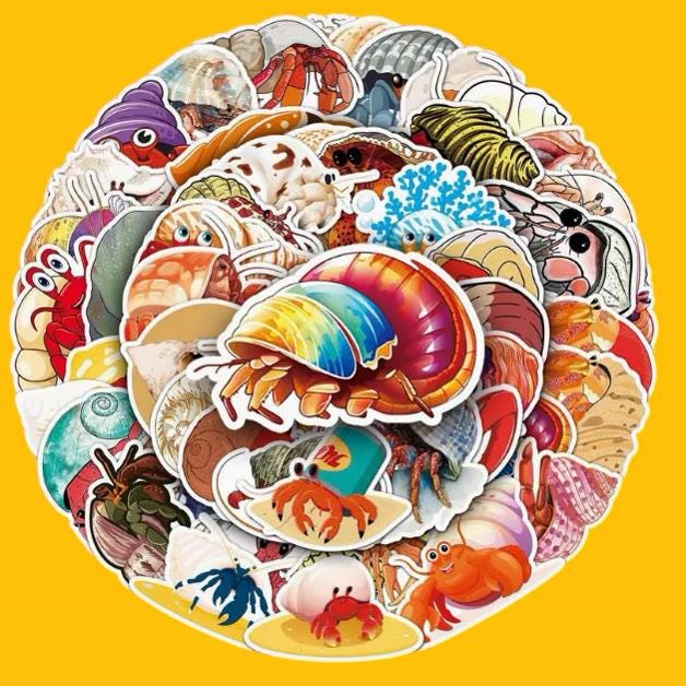 50 Crab Vinyl Stickers Pack, Sea Creature Sticker, Ocean Decals, Laptop ...