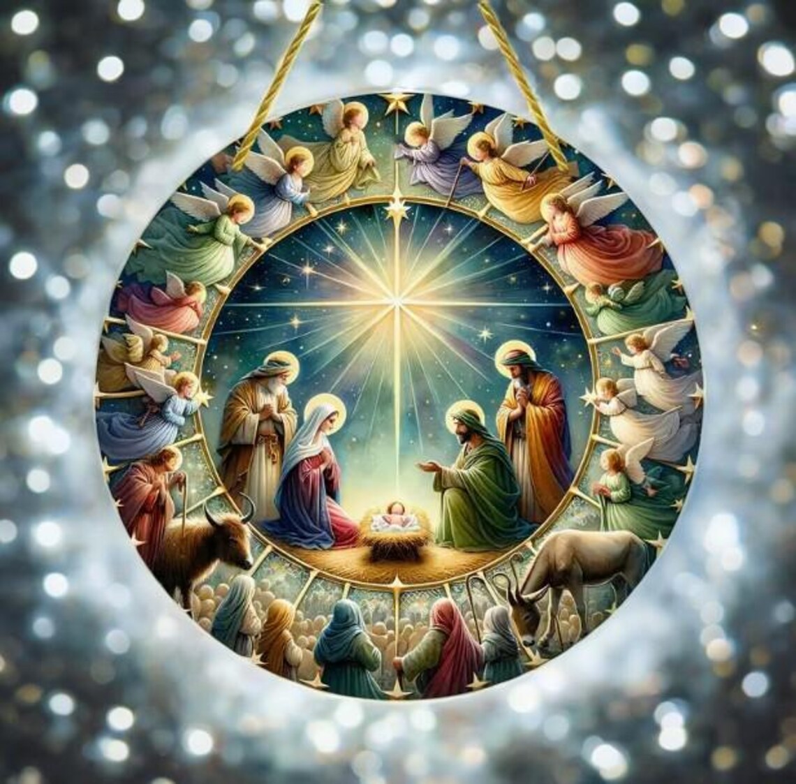 Nativity Scene Acrylic Suncatcher 6x6", Religious Window Decoration ...