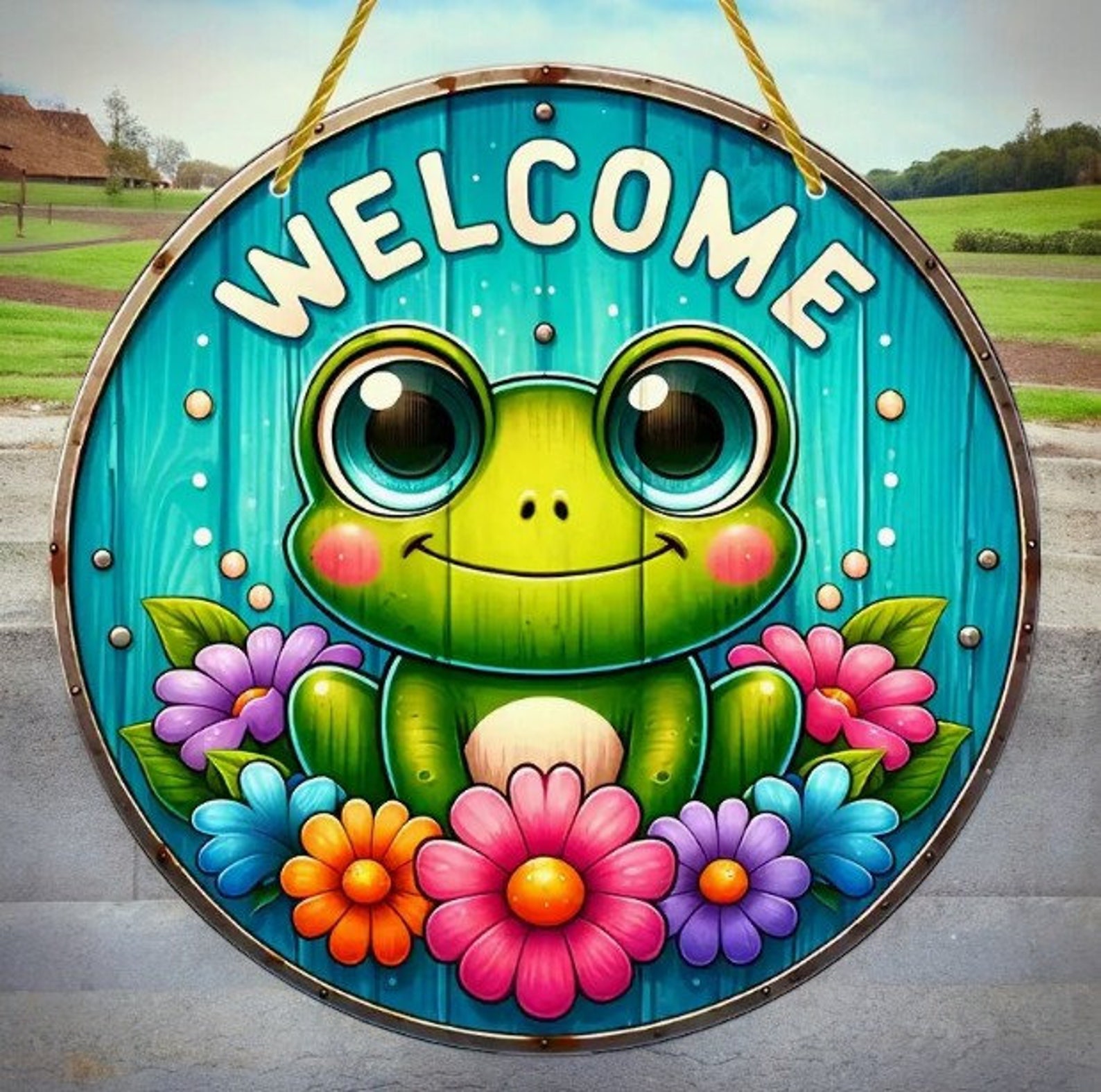 Inspirational Frog Theme Welcome Sign, Aluminum Round Sign, 5.9 Inches ...