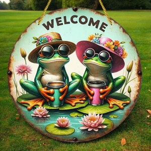 Frog Welcome Plate 5.9'' Aluminum Decor, Indoor/outdoor Home Garden ...