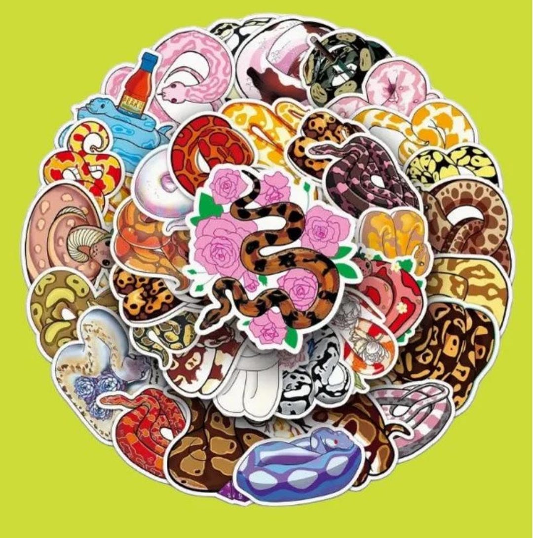 50 Colorful Snake Stickers Set, Cage Decor, Reptile Sticker Pack ...
