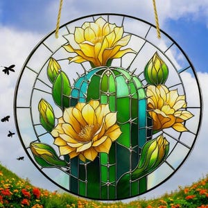 Cactus Stained Acrylic Suncatcher 9x9, Desert Wall Decor, Southwest ...