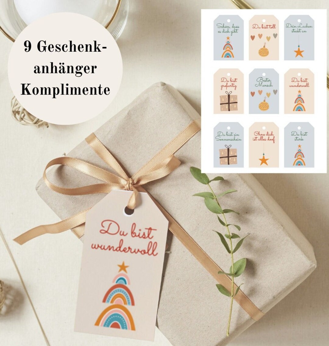 Set of 9 Gift Tags Compliments to Give Away, Christmas Gift Tags With ...