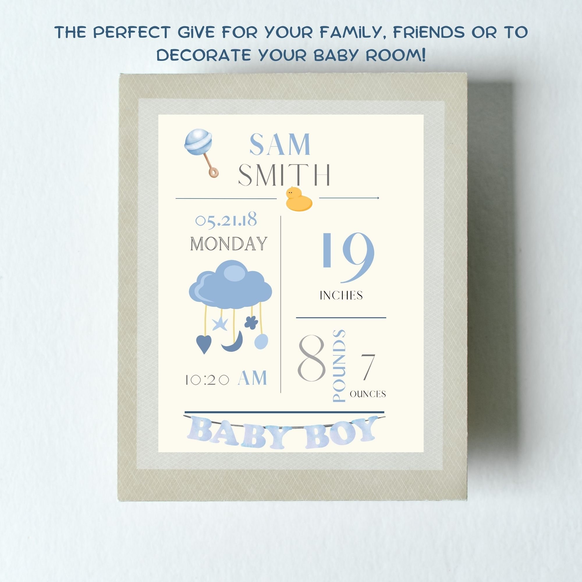 Baby Birth Stats Baby Announcement Newborn Gift Printable Nursery Decor ...