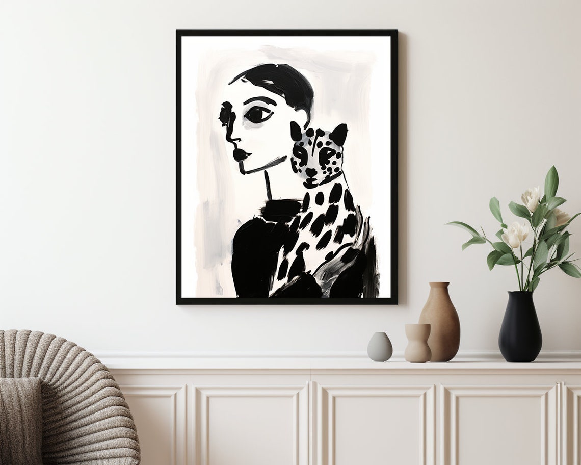 Cat Print - Picasso Style Cat Lady Print - Cat Lady Print- Neutral Wall ...