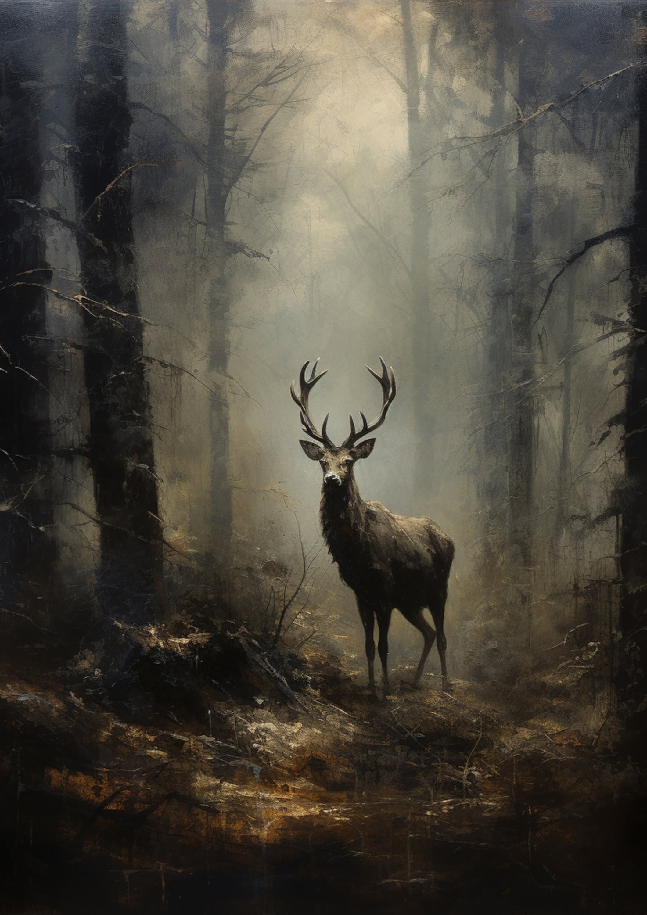 Dark Moody Prints - Dark Moody Print - Stag Painting - Dark Stag Print ...