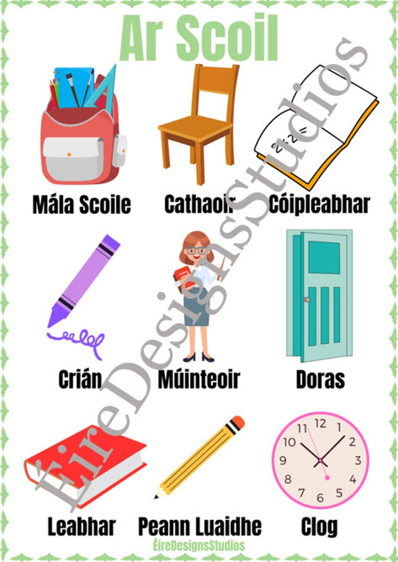 Irish Vocabulary Classroom Posters- Aesthetic Posters for Basic Words ...