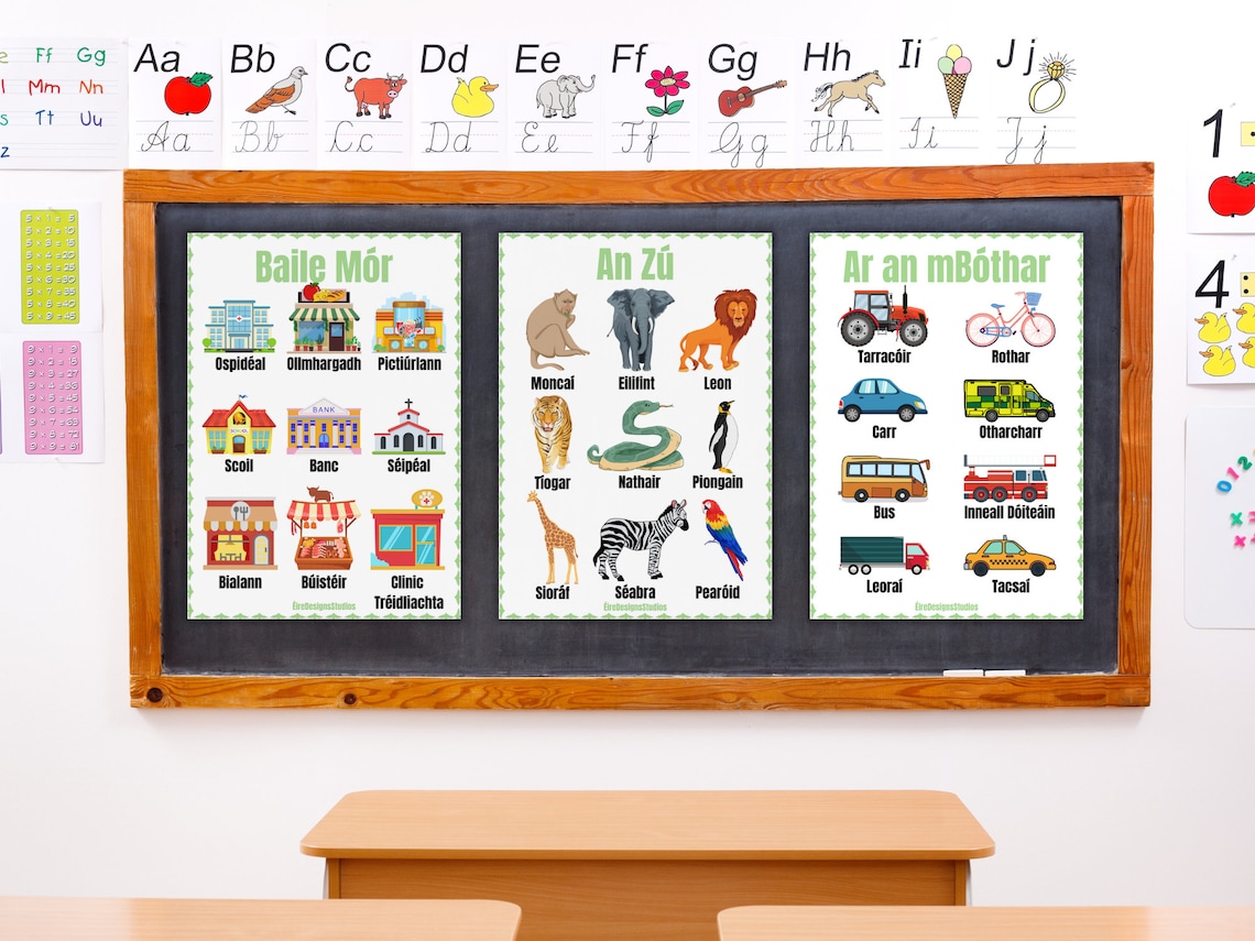 Irish Vocabulary Classroom Posters- Aesthetic Posters for Basic Words ...