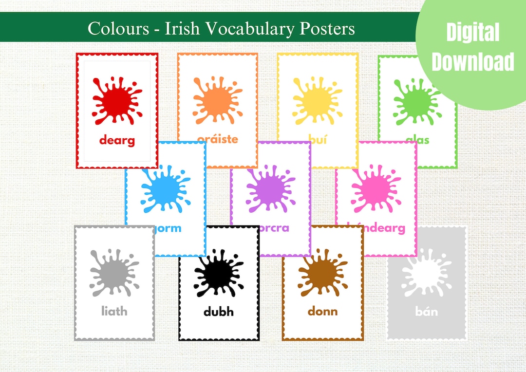 Irish Vocabulary Classroom Posters- Aesthetic Posters for Basic Colours ...