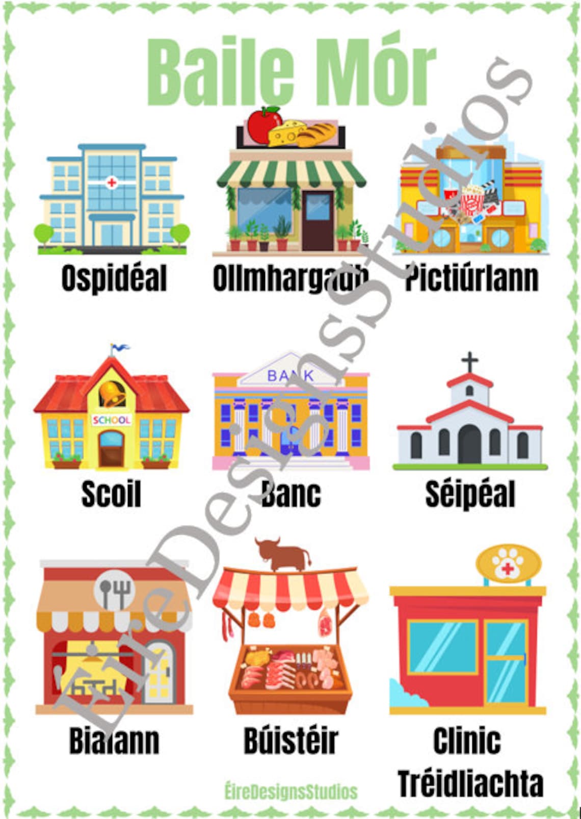 Irish Vocabulary Classroom Posters- Aesthetic Posters for Basic Words ...