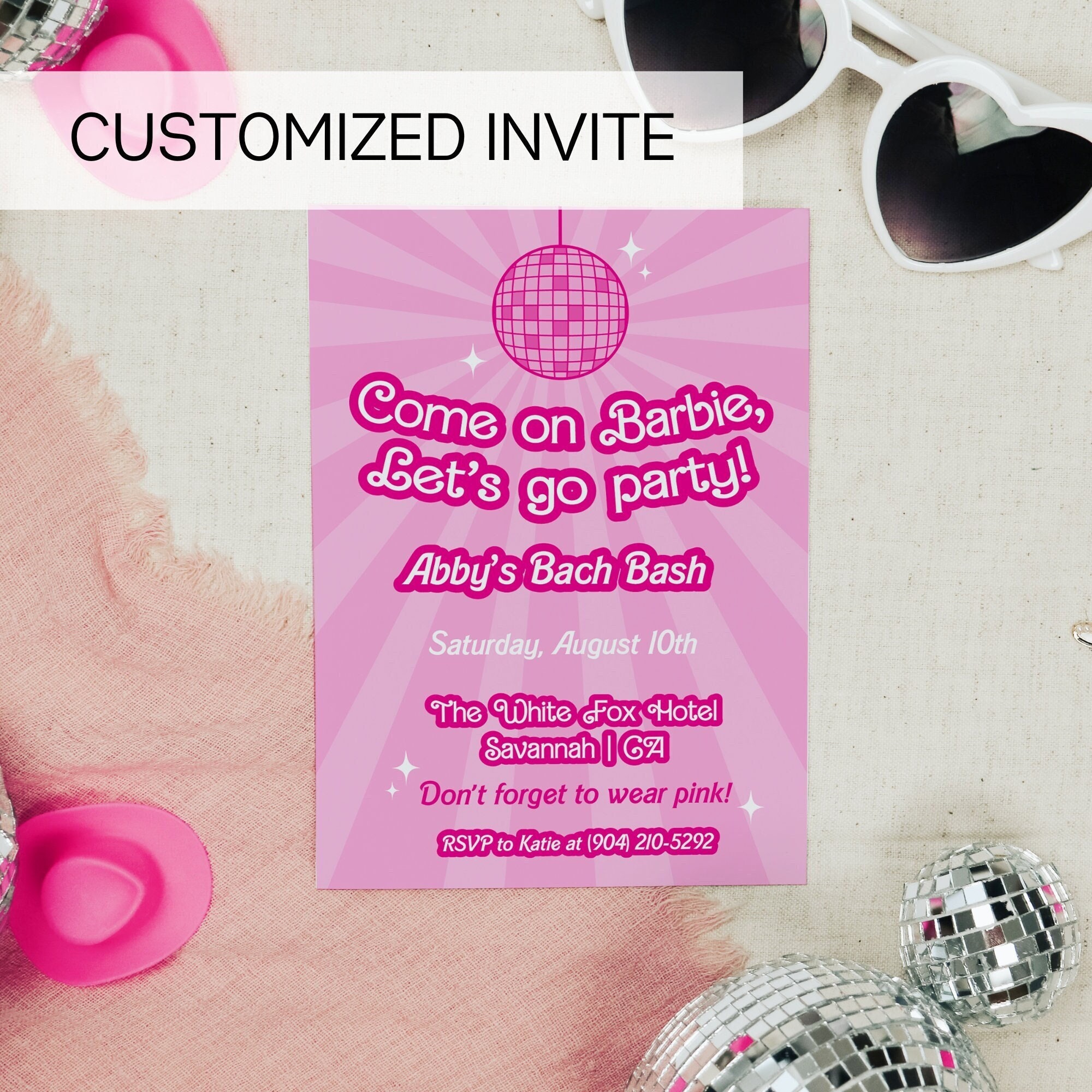 Pink Disco Retro Bachelorette Invitation, Pink Disco Girls Birthday ...