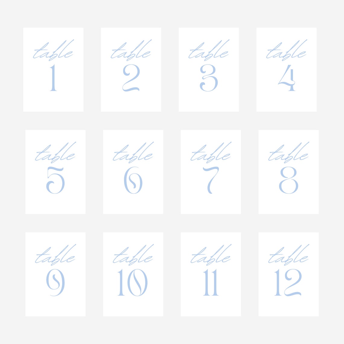 Light Blue Printable Wedding Table Number Cards, 5x7 Blue Boho Table ...