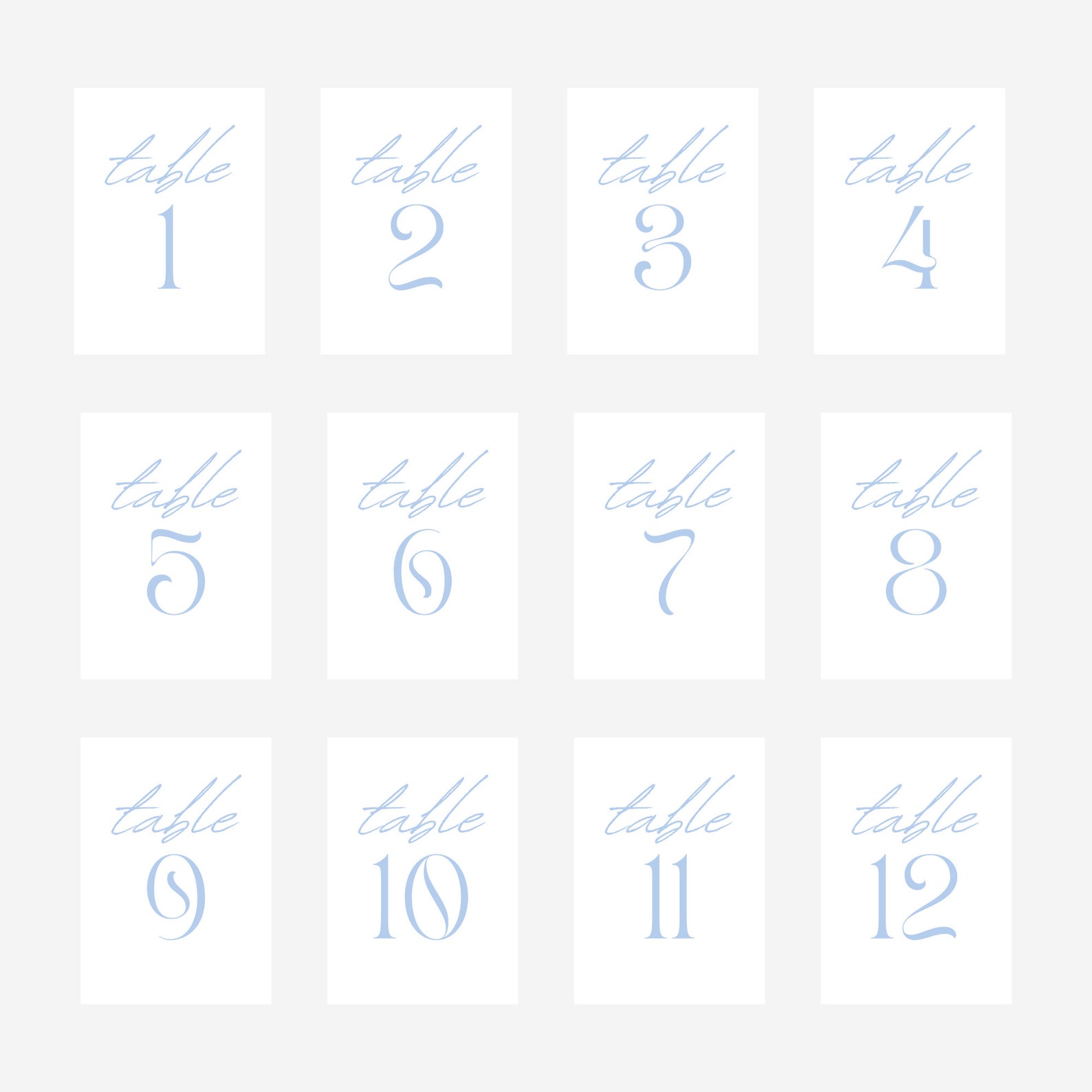 Light Blue Printable Wedding Table Number Cards, 5x7 Blue Boho Table ...