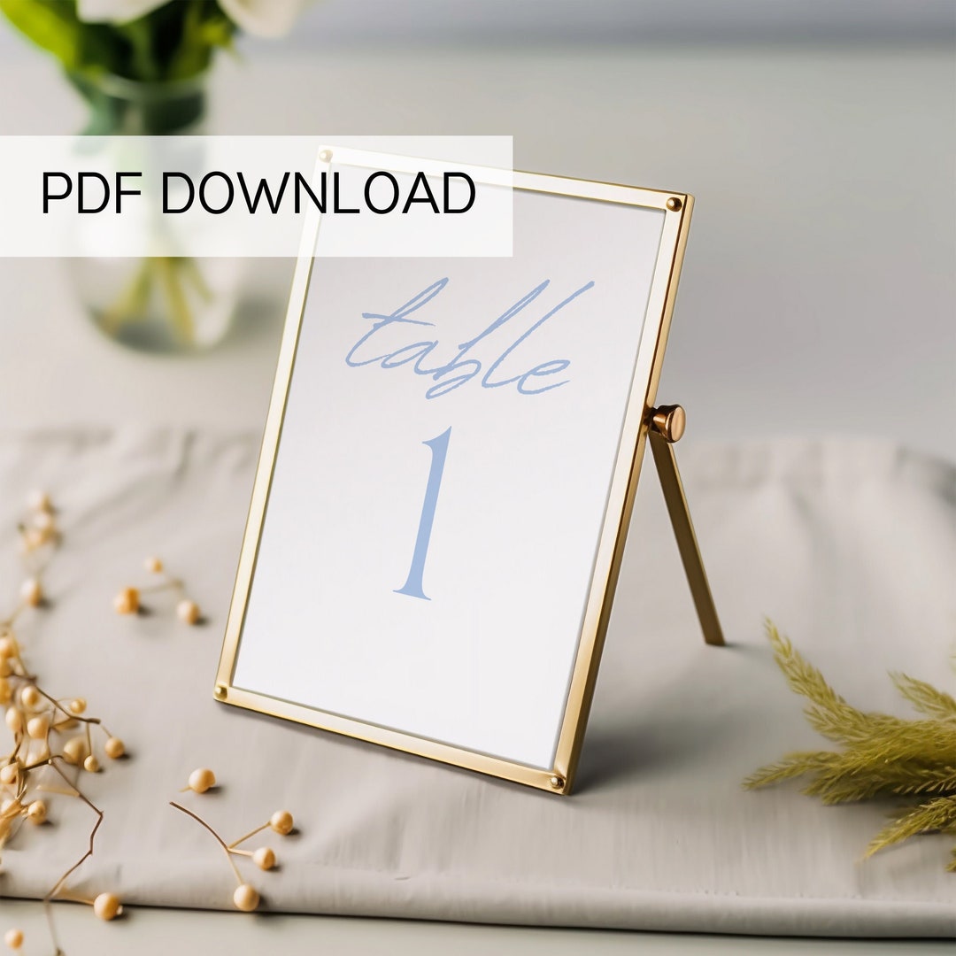 Light Blue Printable Wedding Table Number Cards, 5x7 Blue Boho Table ...
