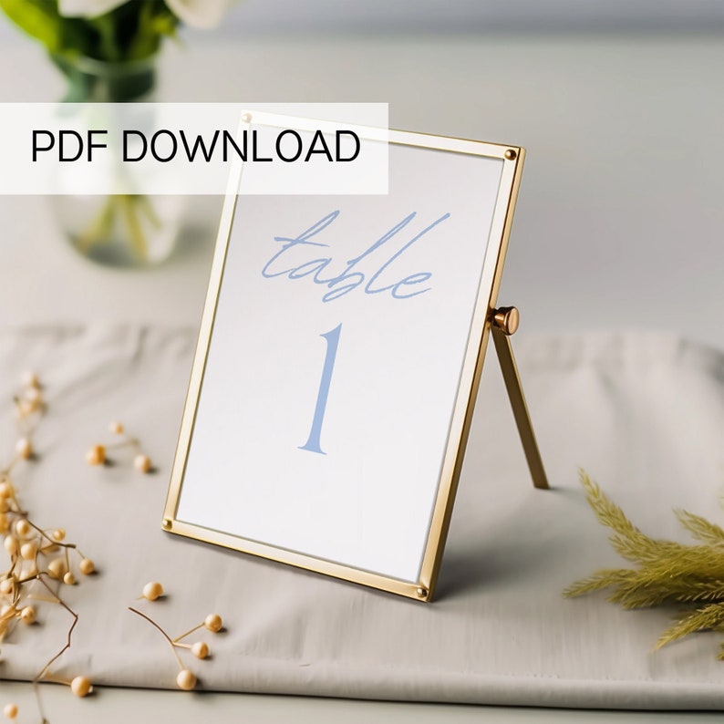 Light Blue Printable Wedding Table Number Cards, 5x7 Blue Boho Table ...