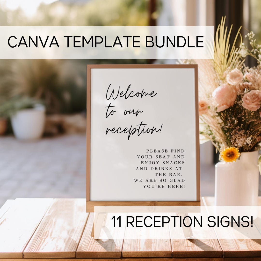 Wedding Reception Printable Sign Bundle, 8x10 Editable Reception Sign ...