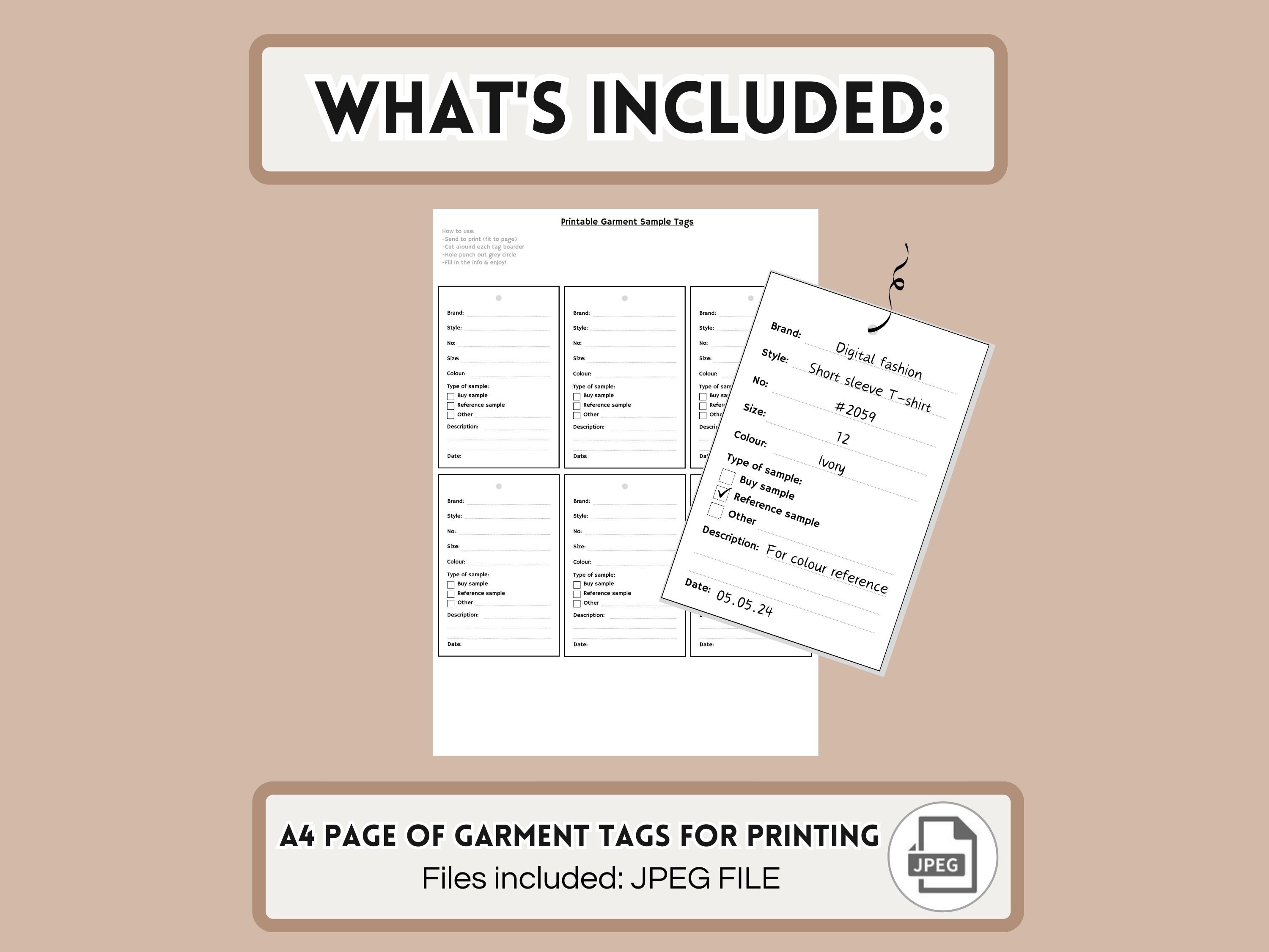 Printable Garment Sample Tags - Customisable Tags for Fashion Designers ...