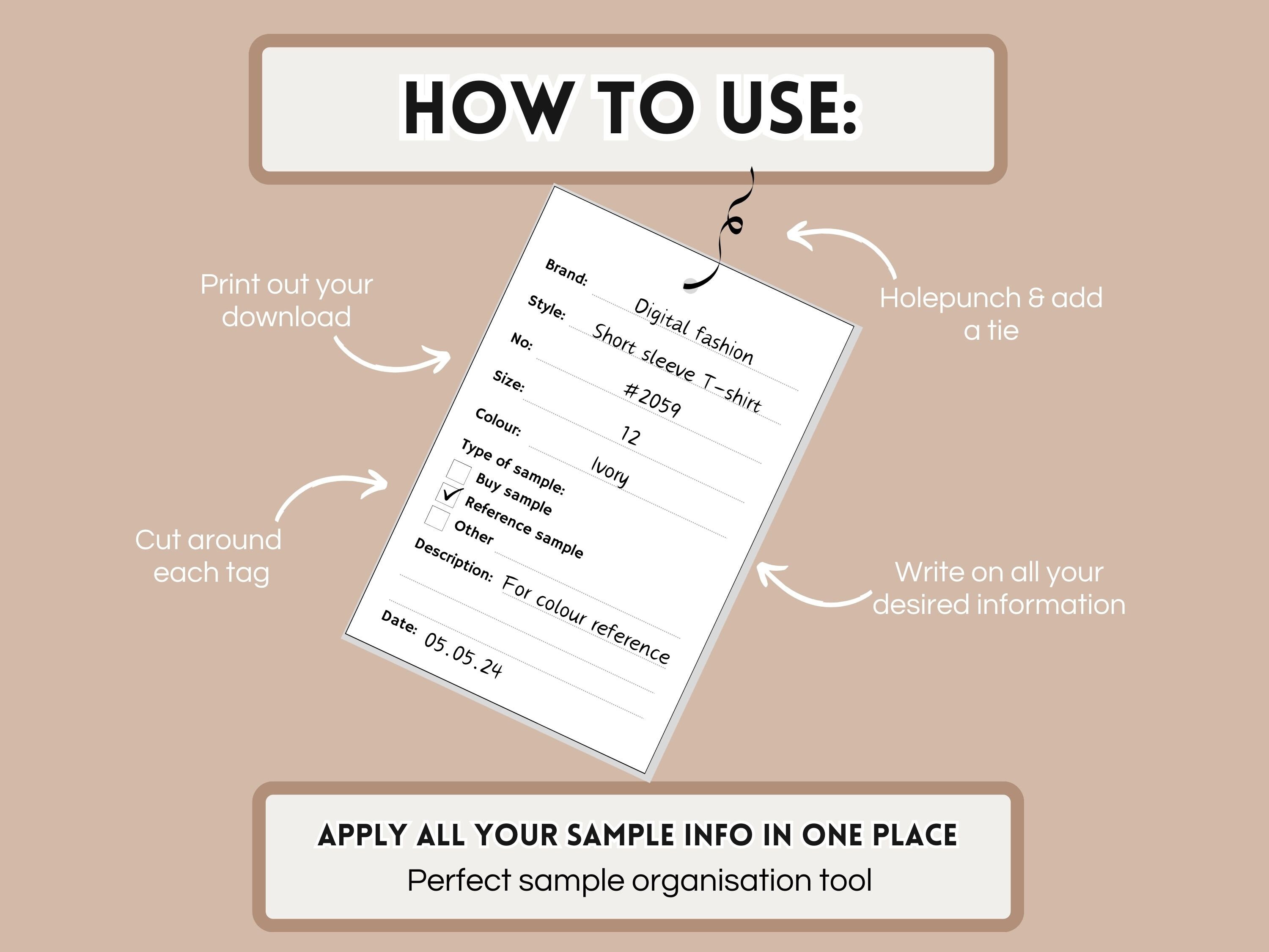 Printable Garment Sample Tags - Customisable Tags for Fashion Designers ...