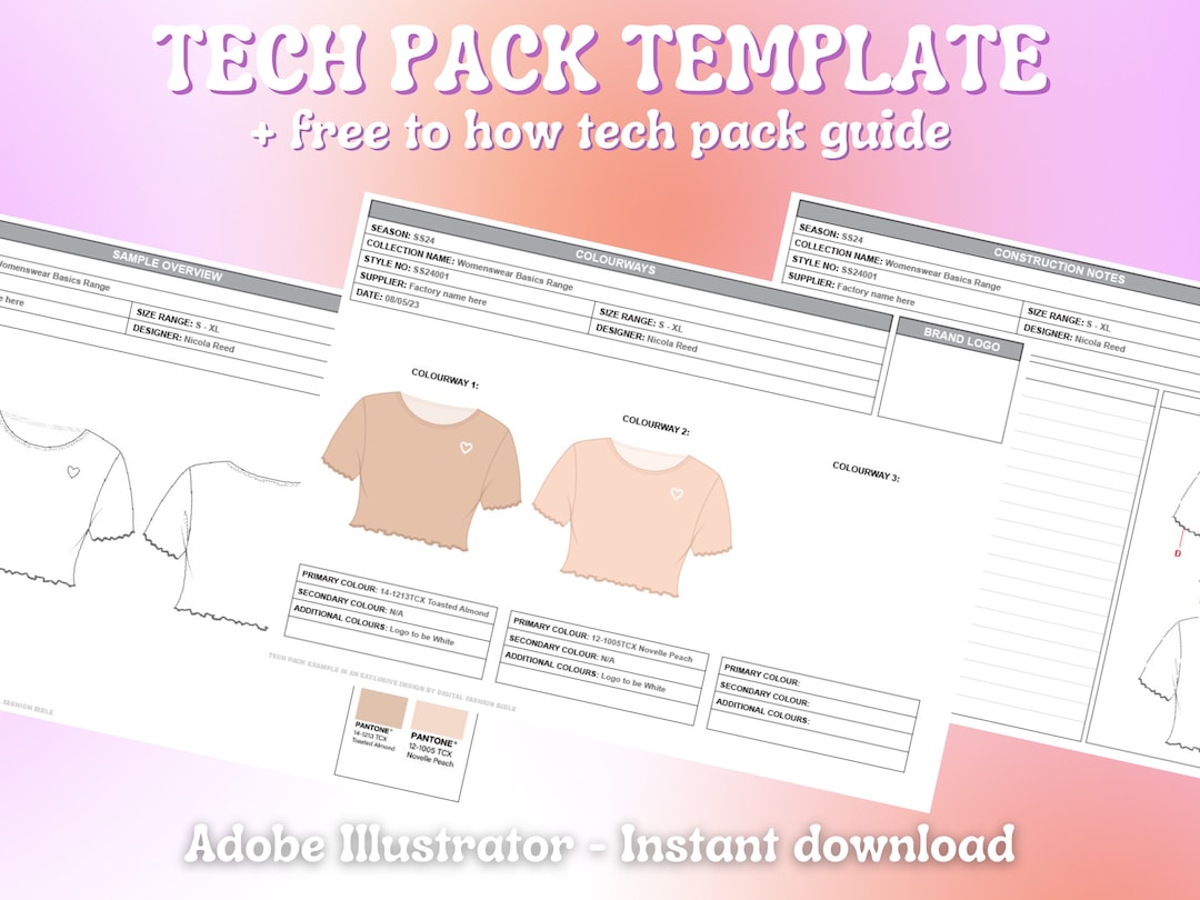 Fashion Tech Pack Template & Free How to Guide. 8-page AI Template ...