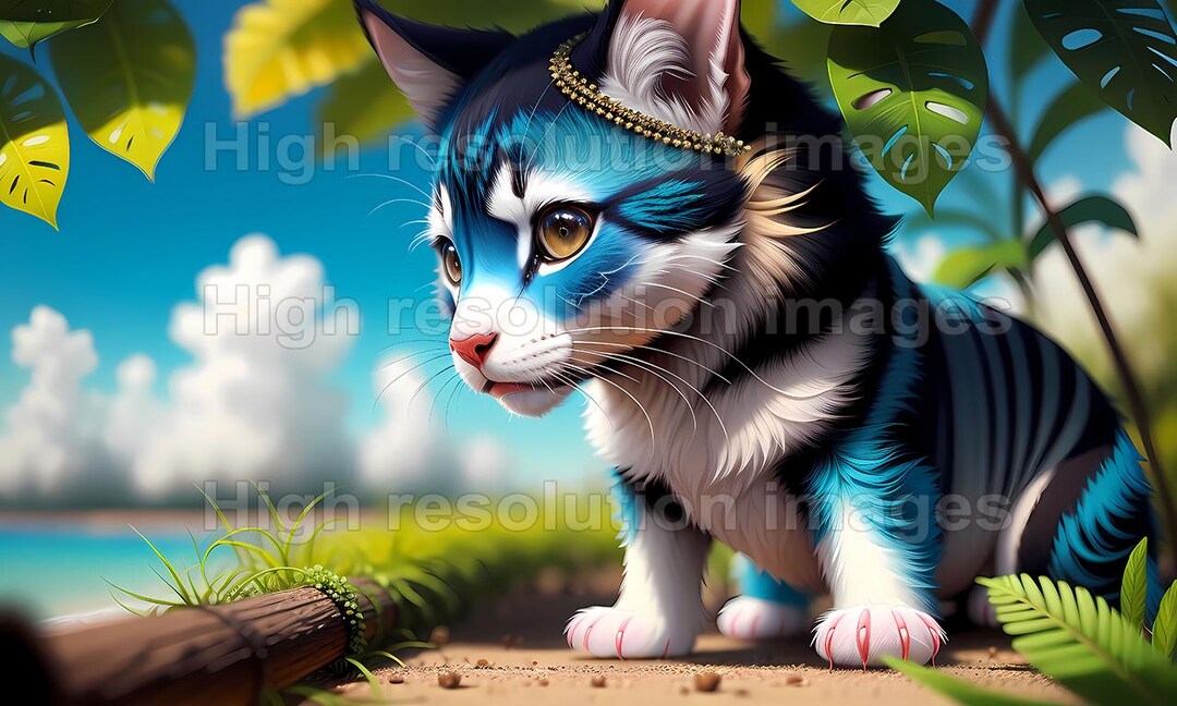 Alien Kitten Wall Mural – High-resolution Fantasy Art | Cute Blue Sci ...