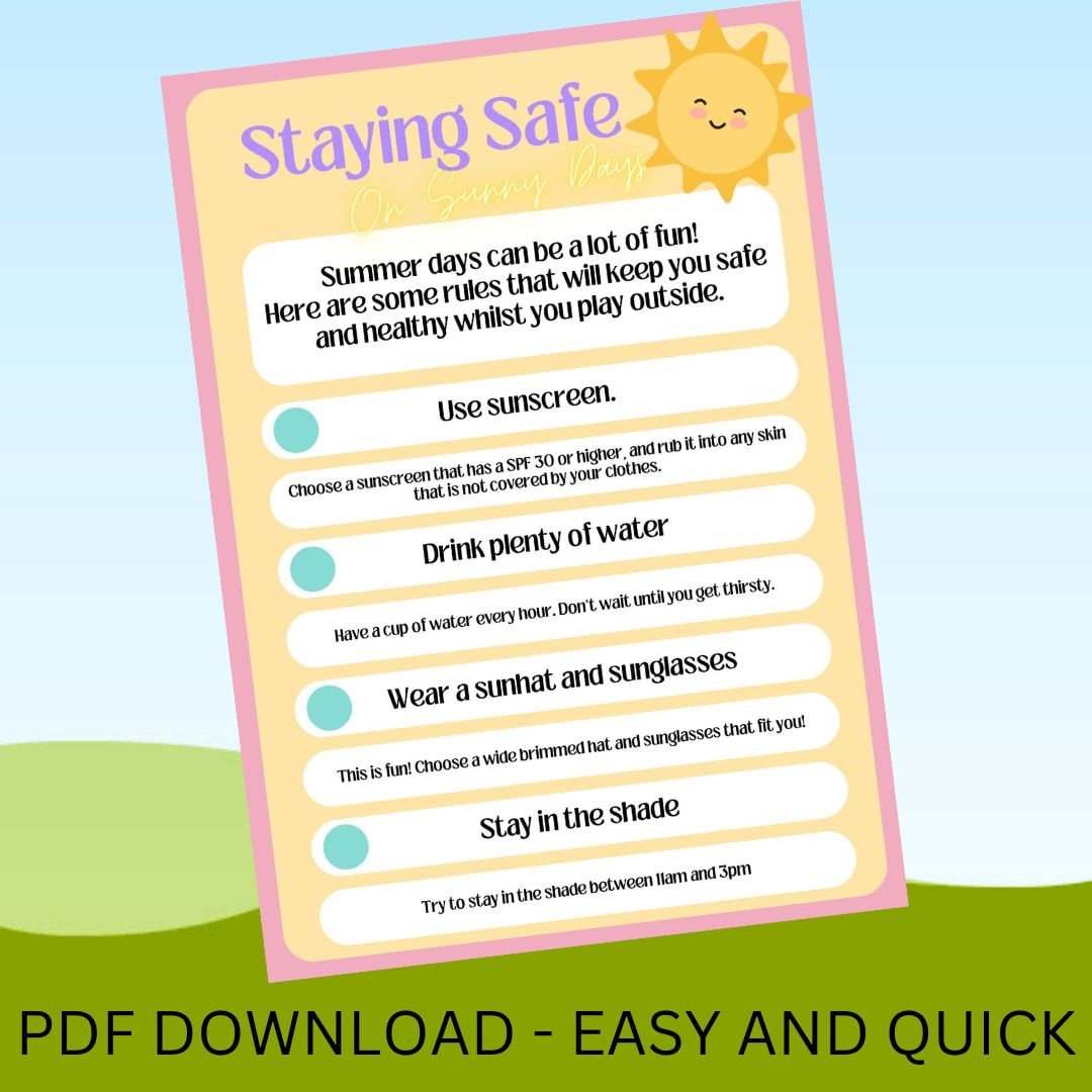 Children's Safety Poster - How to Keep Safe on Sunny Days Printable - Etsy