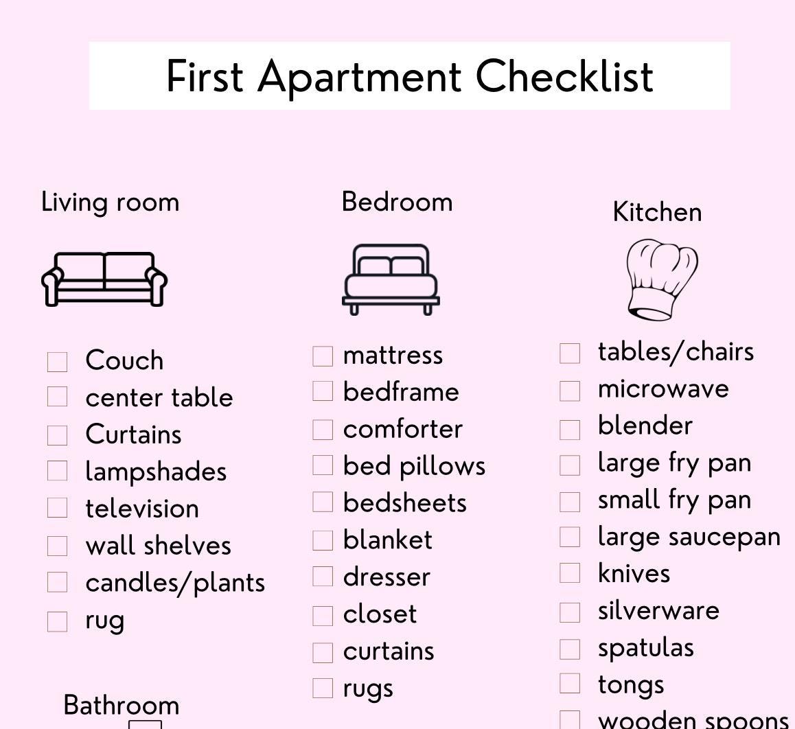 First Apartment Checklist Digital Template - Etsy