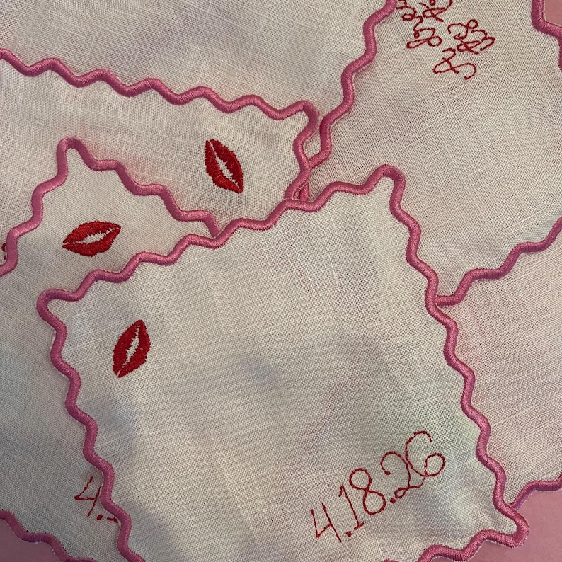 Custom Embroidered Name and Icon Linen Cocktail Napkins - Etsy